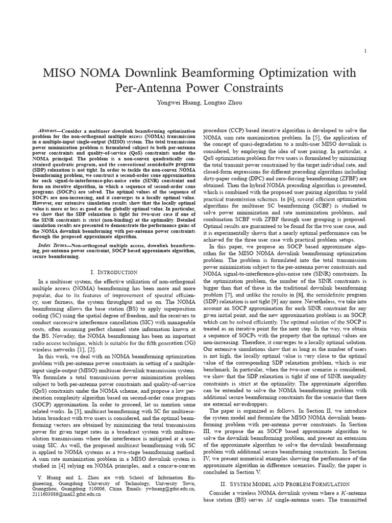 MISO NOMA Downlink Beamforming Optimization With Per-Antenna Power Constraints | PDF ...