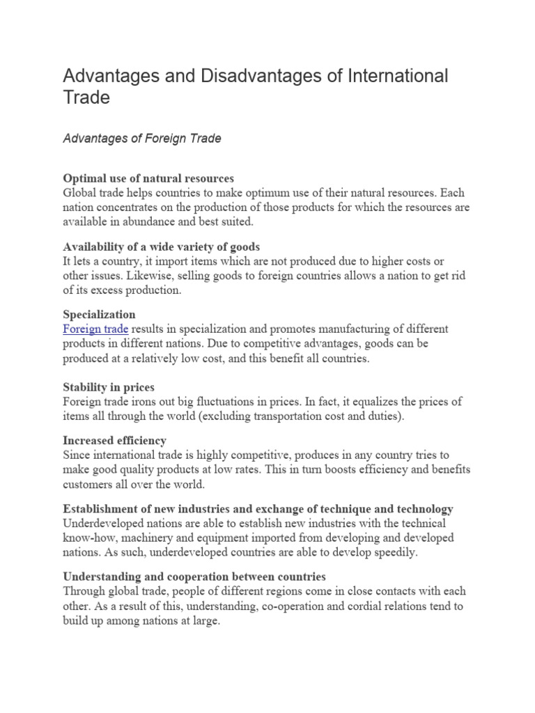 Advantages and Disadvantages of International Trade | PDF ...