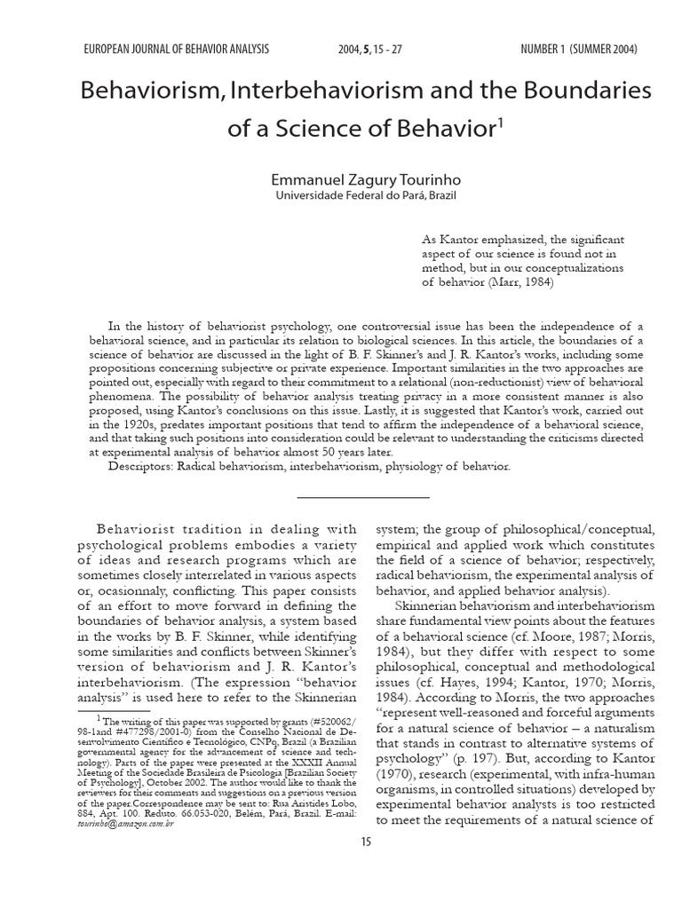 Behaviorism, Interbehaviorism and The Boundaries of A Science of Behavior | PDF | Behaviorism ...