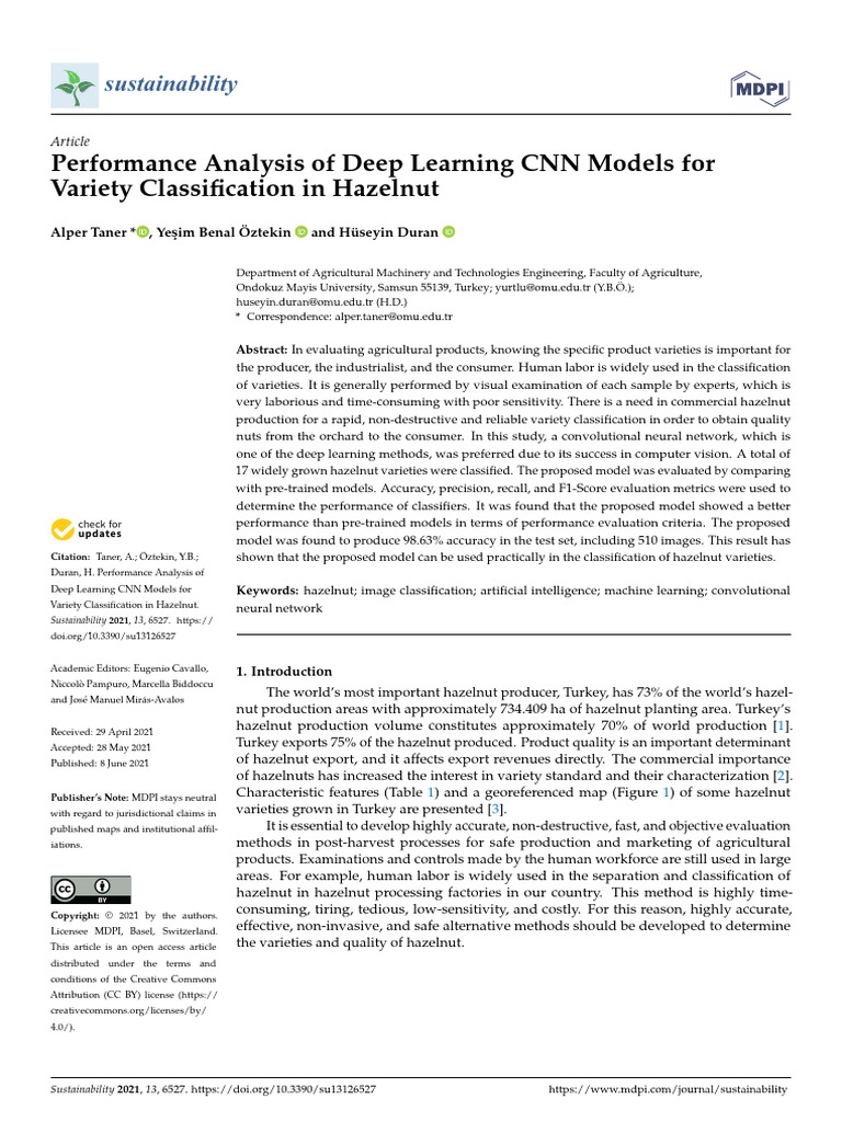 Taner Et Al - 2021 - Performance Analysis of Deep Learning CNN Models For Variety Classification ...