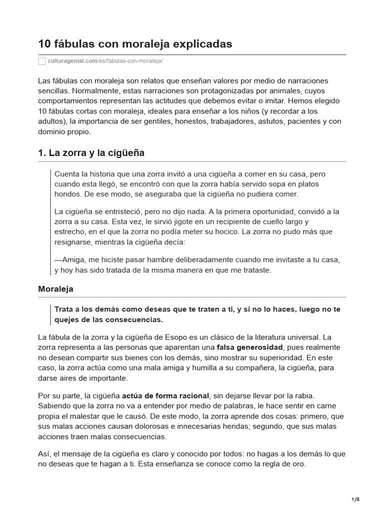 10 Fábulas Con Moraleja Explicadas | PDF | Fábula