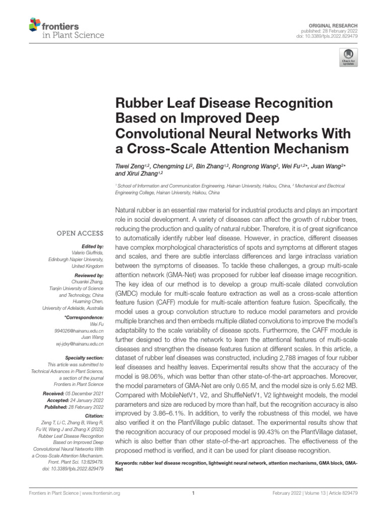 Zeng Et Al - 2022 - Rubber Leaf Disease Recognition Based On Improved Deep Convolutional Neural ...