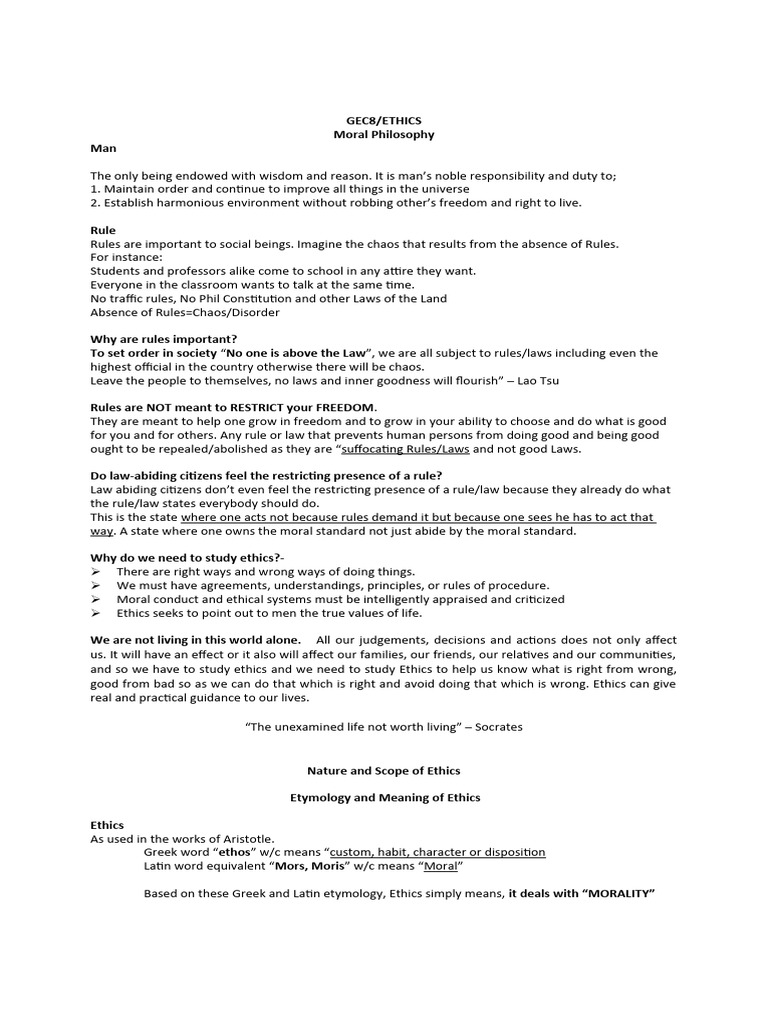 Rules Etymology and Meaning of Ethics | PDF | Morality