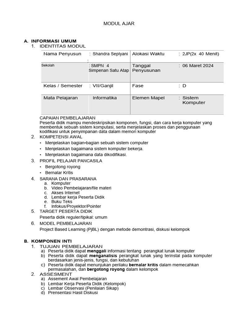 Modul Ajar Informatika - Sistem Komputer - Fase D | PDF Modul Ajar Informatika - Sistem Komputer - Fase D | PDF