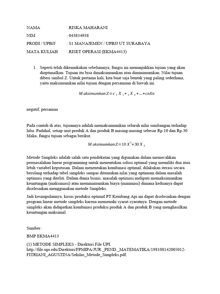 Diskusi 4 Riset Operasi | PDF | Metode & Bahan Ajar