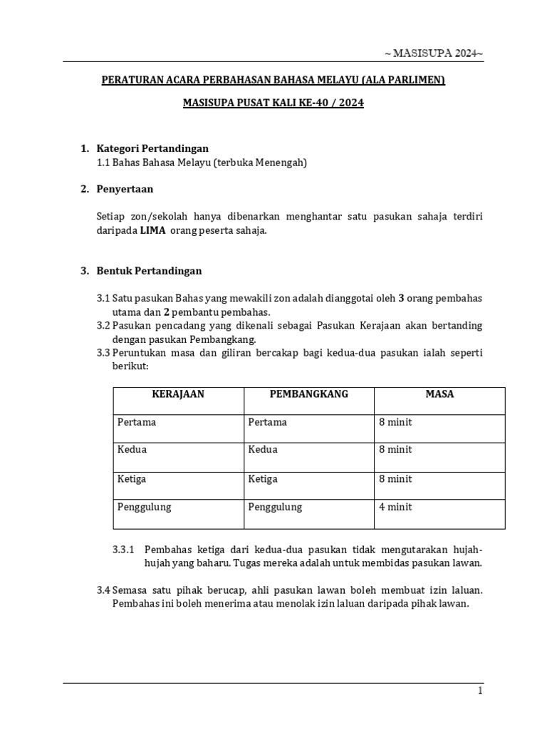 Syarat - Peraturan Acara Bahas Bahasa Melayu 2024 | PDF
