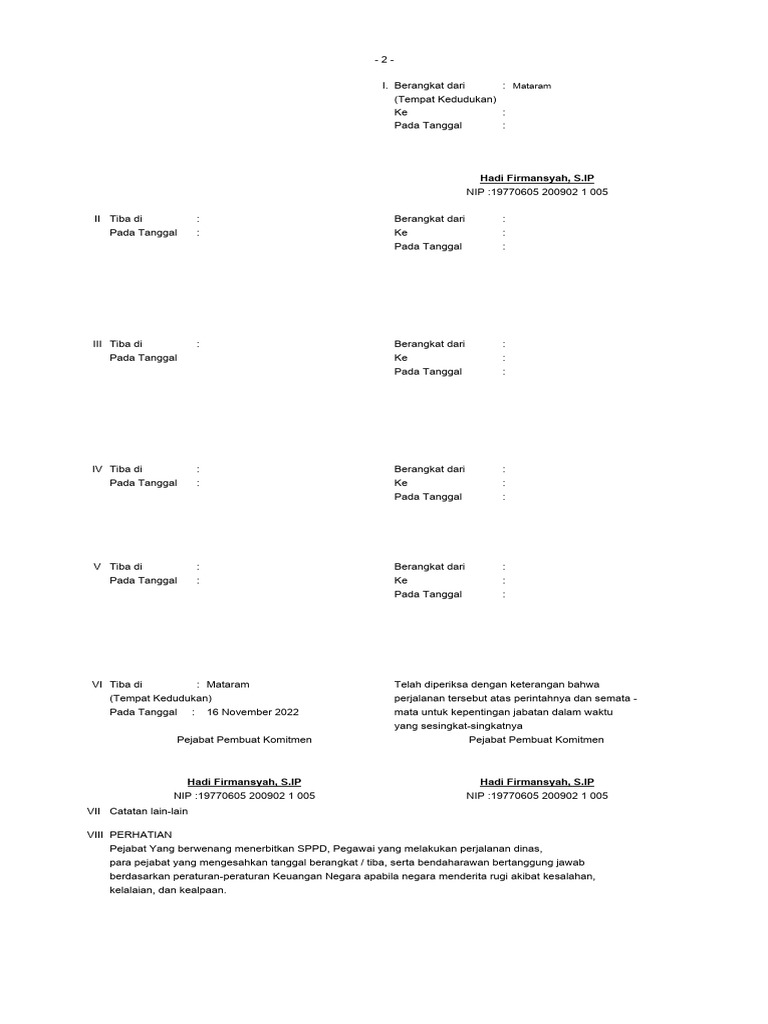 Lampiran Belakang SPPD Baruuu | PDF