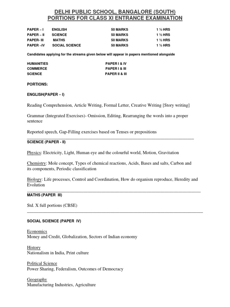 STD - XI Entrance Test Portion | Download Free PDF | Science | Social ...