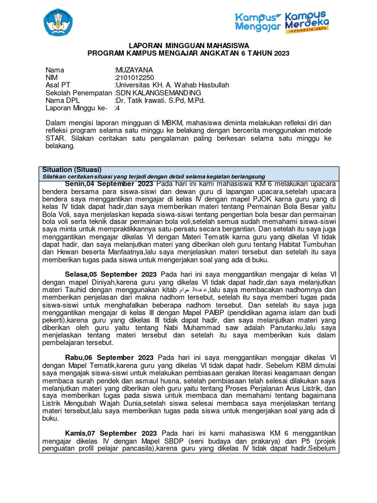 Laporan Minggu Ke 4 - Muzayana | PDF