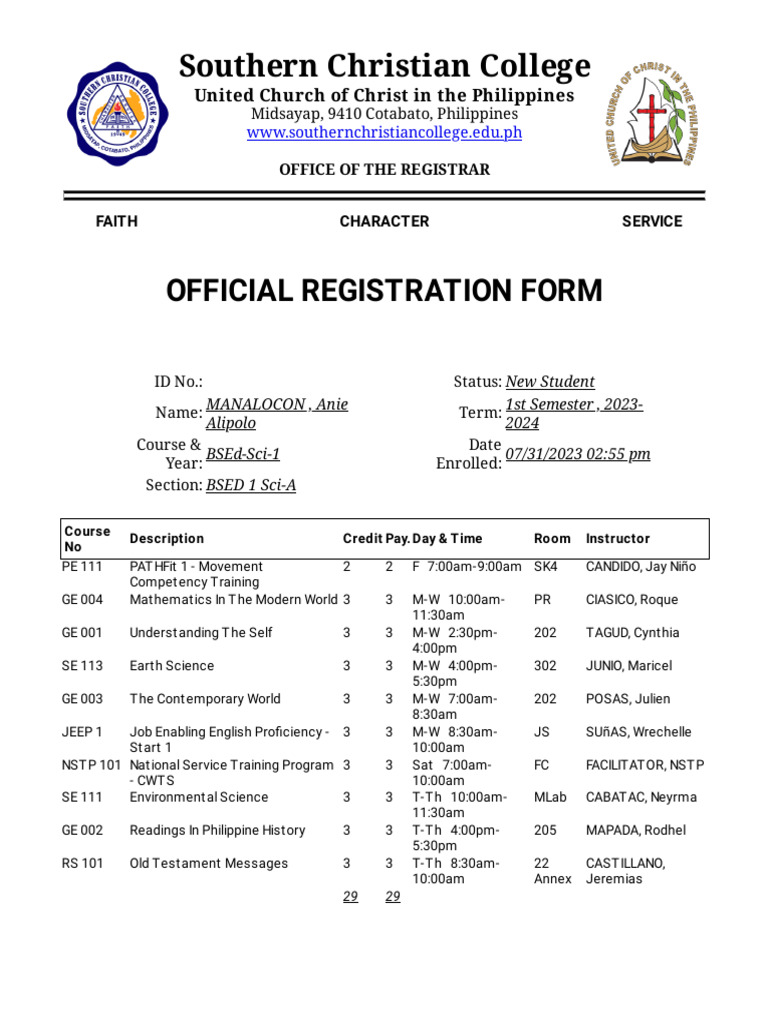 MANALOCON, Anie Alipolo - OFFICIAL REGISTRATION FORM | PDF