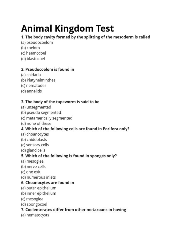 Animal Kingdom Test | Download Free PDF | Mollusca | Zoology