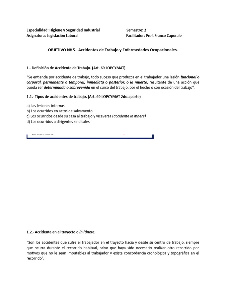 Obj. 5 Accidente de Trabajo y Enfermedad Ocupacional (HSI) | PDF | Las ...