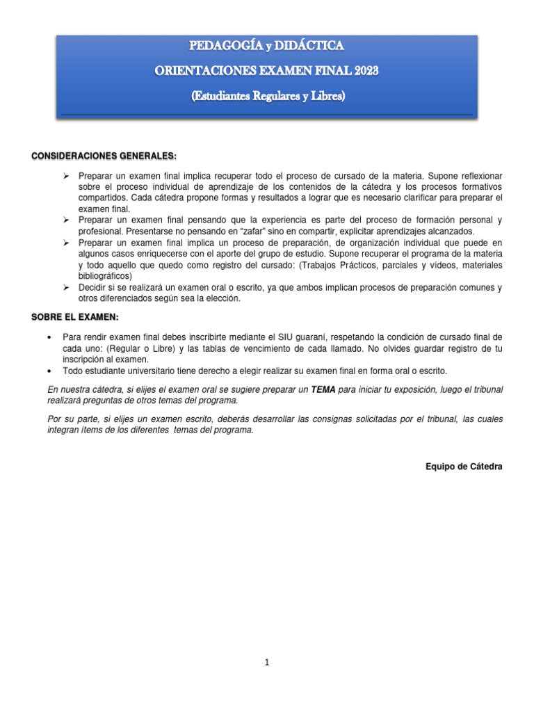 Orientaciones Examen Final 2023 | PDF | Pedagogía | Racismo