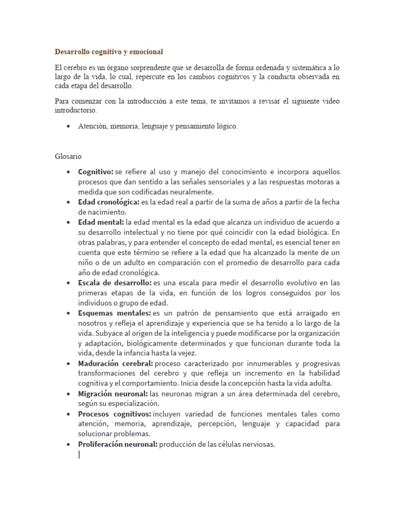 Desarrollo Cognitivo y Emocional | PDF | Desarrollo cognitivo | Aprendizaje