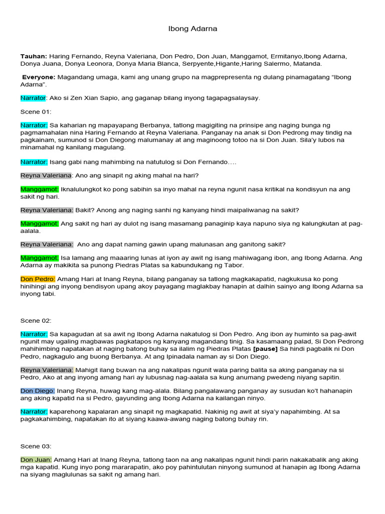 Ibong Adarna Script | PDF