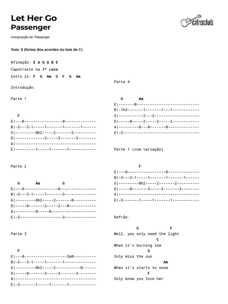 Let Her Go Chords and Lyrics Guide | PDF