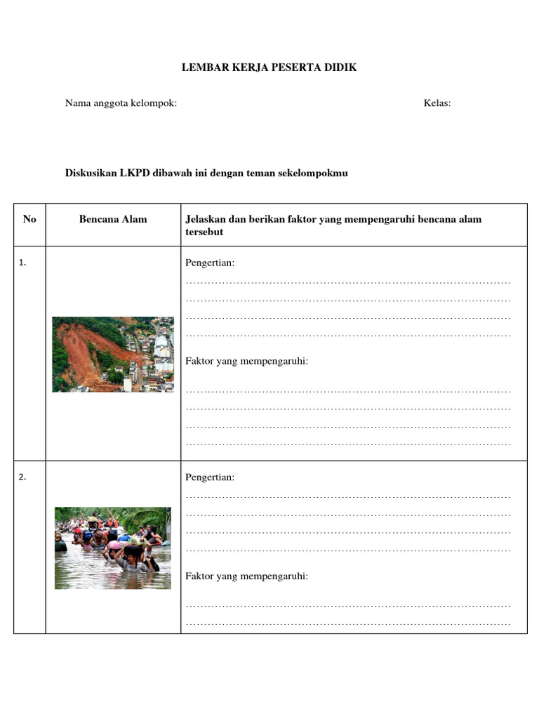 LKPD Ipas Materi Bencana Alam Kelas V | PDF