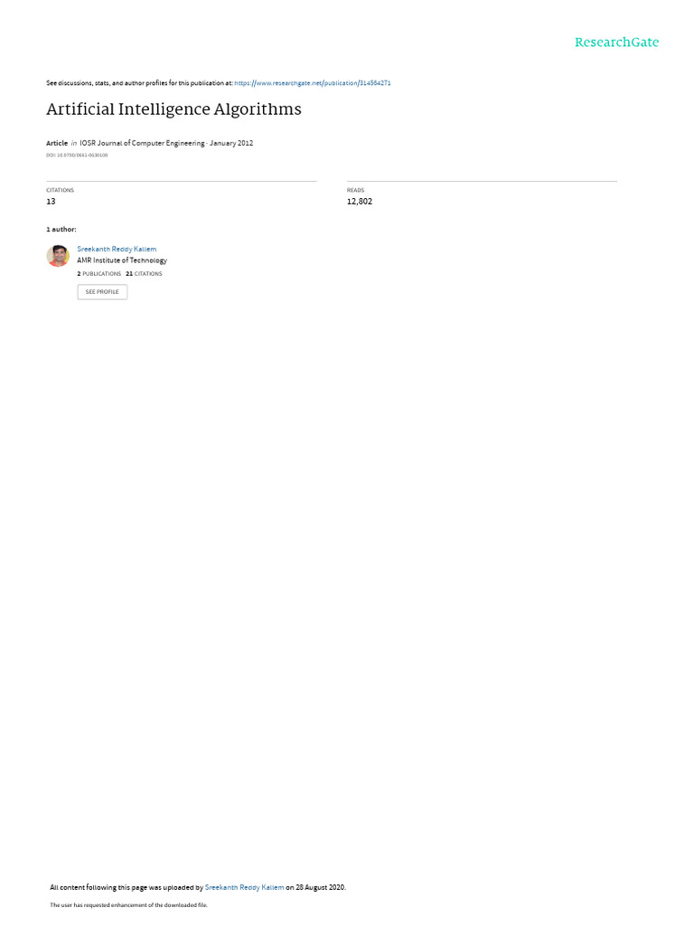 Artificial Intelligence Algorithms | PDF | Computer Science | Applied Mathematics