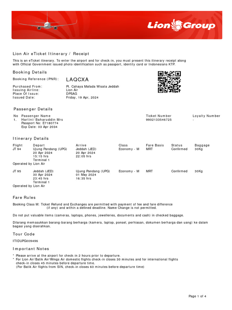Eticket - LAQCXA (ZAKIAH 1 PAX) | PDF | Aviation | Civil Aviation