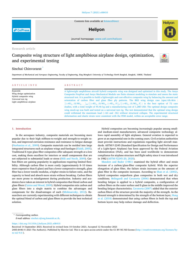 Composite Wing Structure of Light Amphibious Airplane Design Opti ...