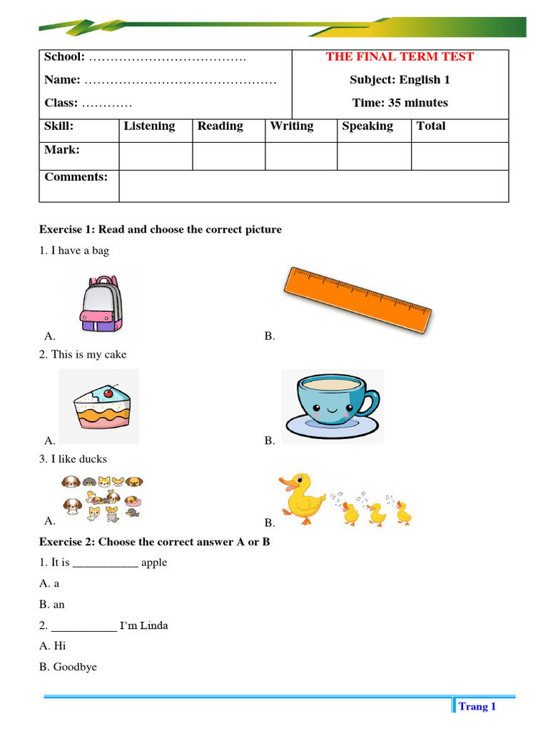 2nd Final Revison Grade 1 Global No.1 | PDF