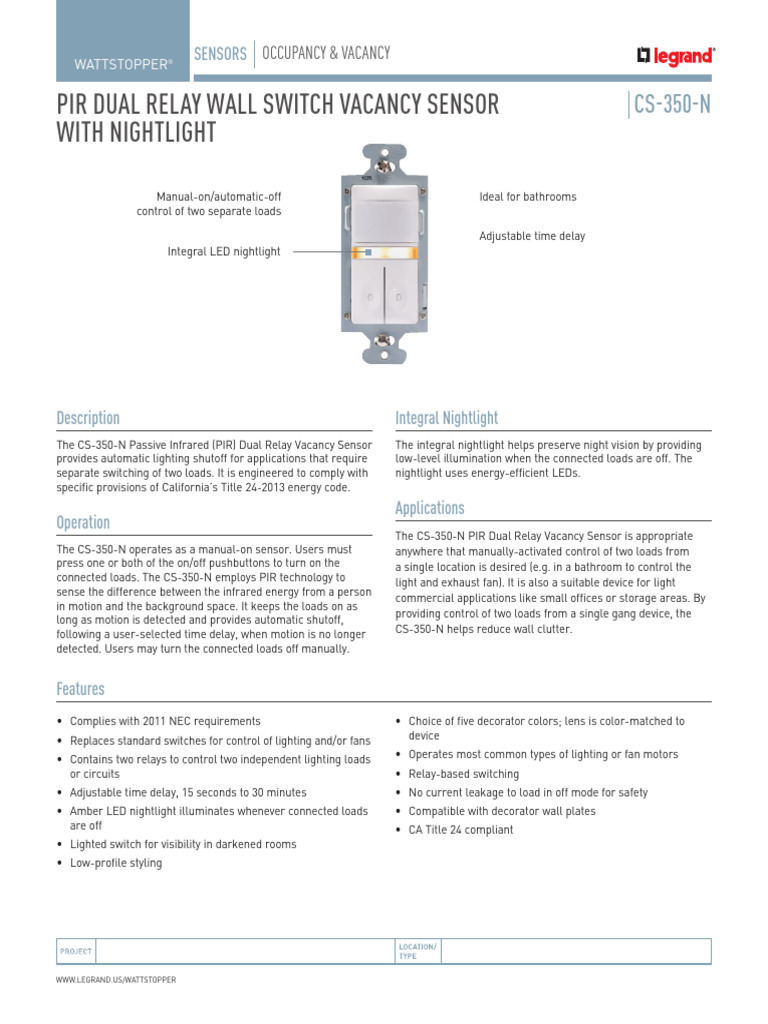 Pir Dual Relay Wall Switch Vacancy Sensor With Nightlight: Sensors ...