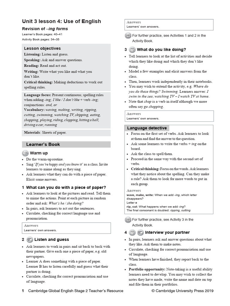 Lesson Plan 3 4 Ready Steady Go GE2 | PDF | Question | Learning