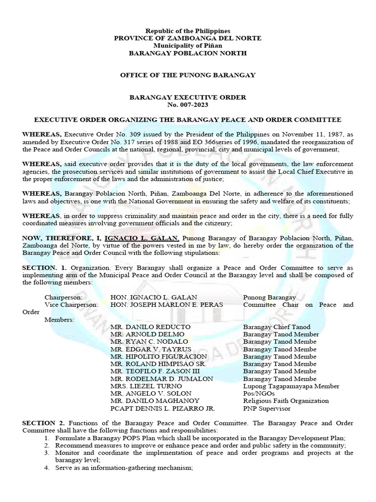 2023-007 Bpoc | PDF | Executive Order | Government