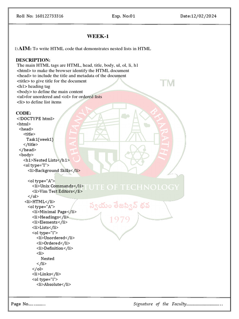 316 WT Week1 | PDF | Html Element | Html