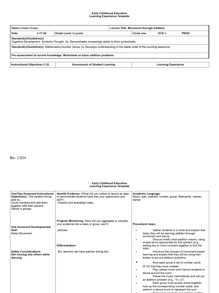 Colleen Draper Movement Plan | PDF | Early Childhood Education | Learning