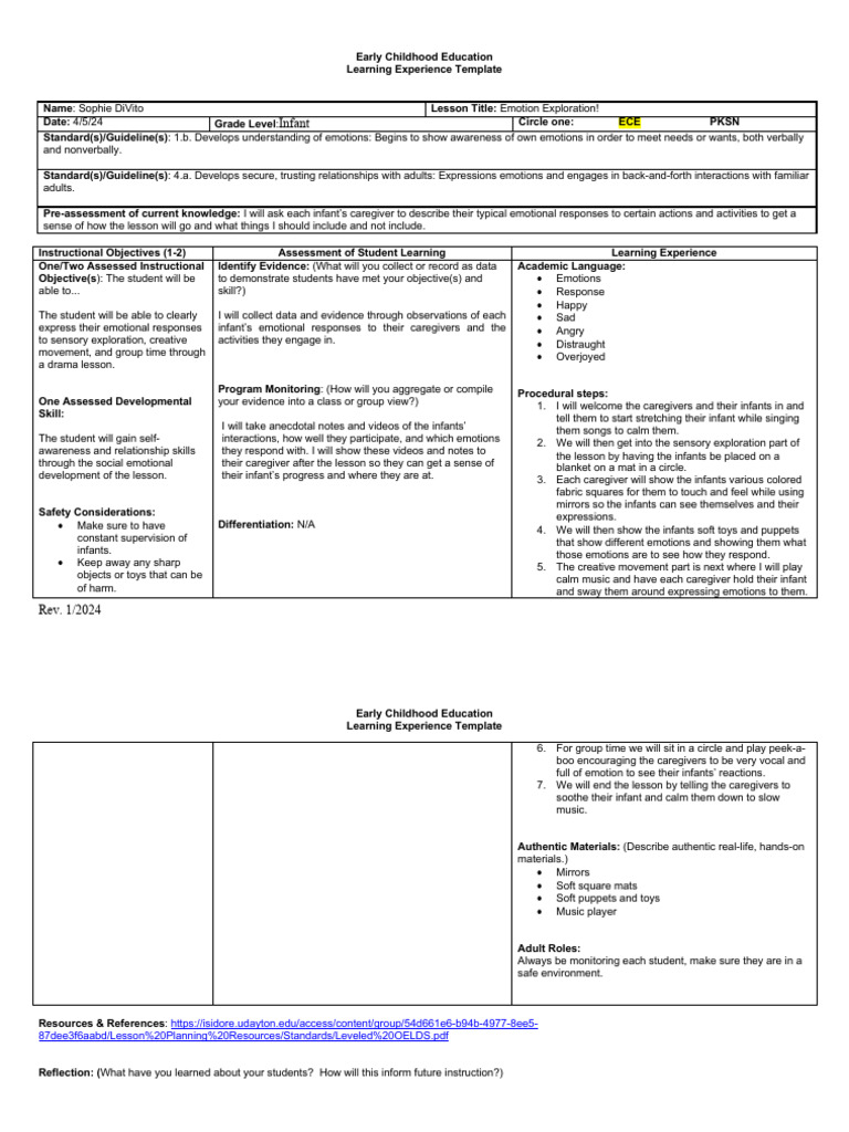 Ece Lesson Plan Template Drama | Download Free PDF | Emotions | Infants
