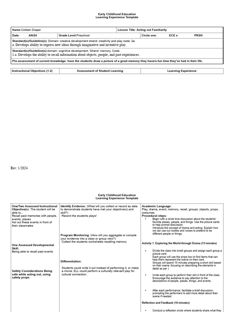 Drama Lesson Plan Colleen Draper | Download Free PDF | Early Childhood ...