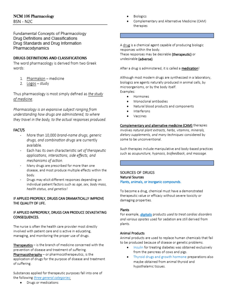 NCM 106 Pharmacology | PDF | Pharmacology | Bioavailability
