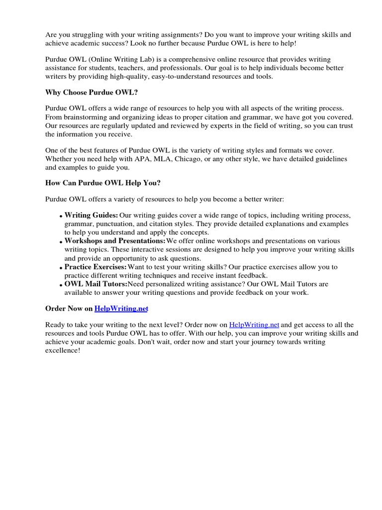 Purdue Owl - Your One-stop Resource for Writing Excellence | PDF ...