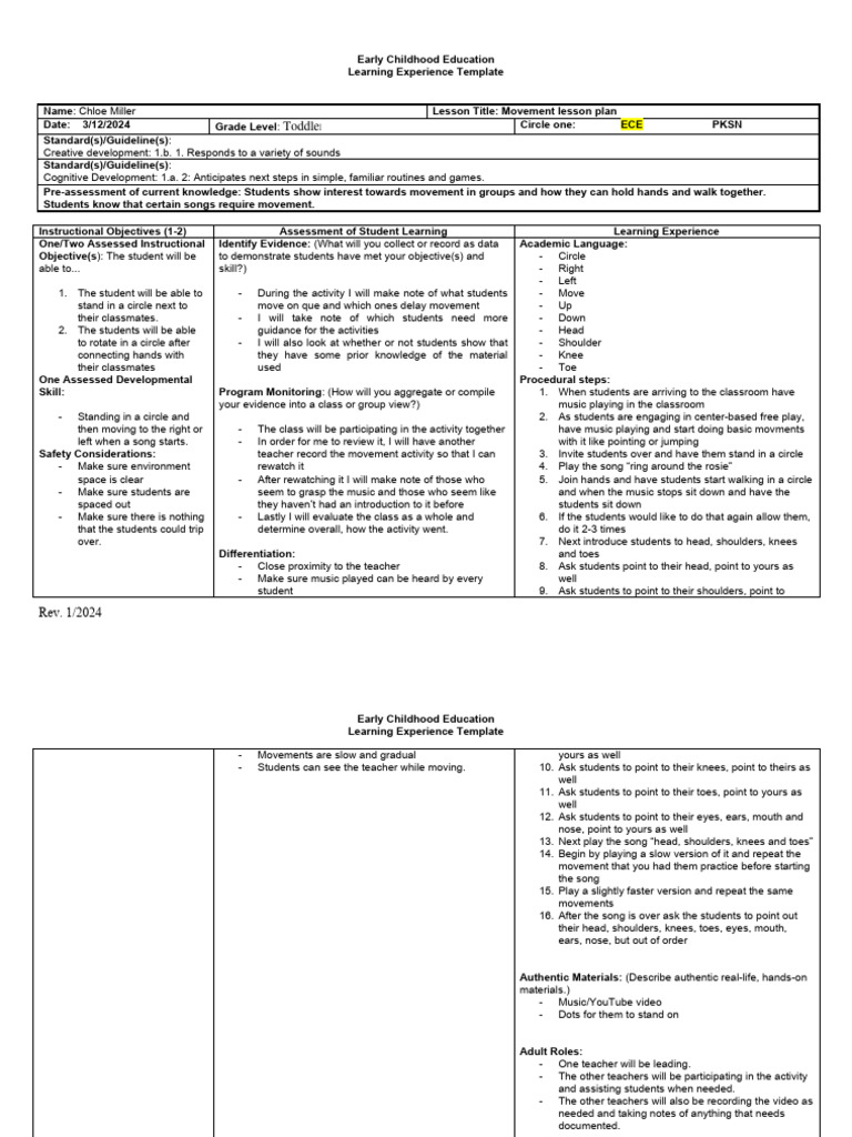 edt 317 movement lesson plan | PDF | Teachers | Lesson Plan