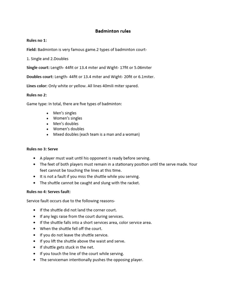 Badminton rules | PDF | Indoor Sports | Games Of Physical Skill