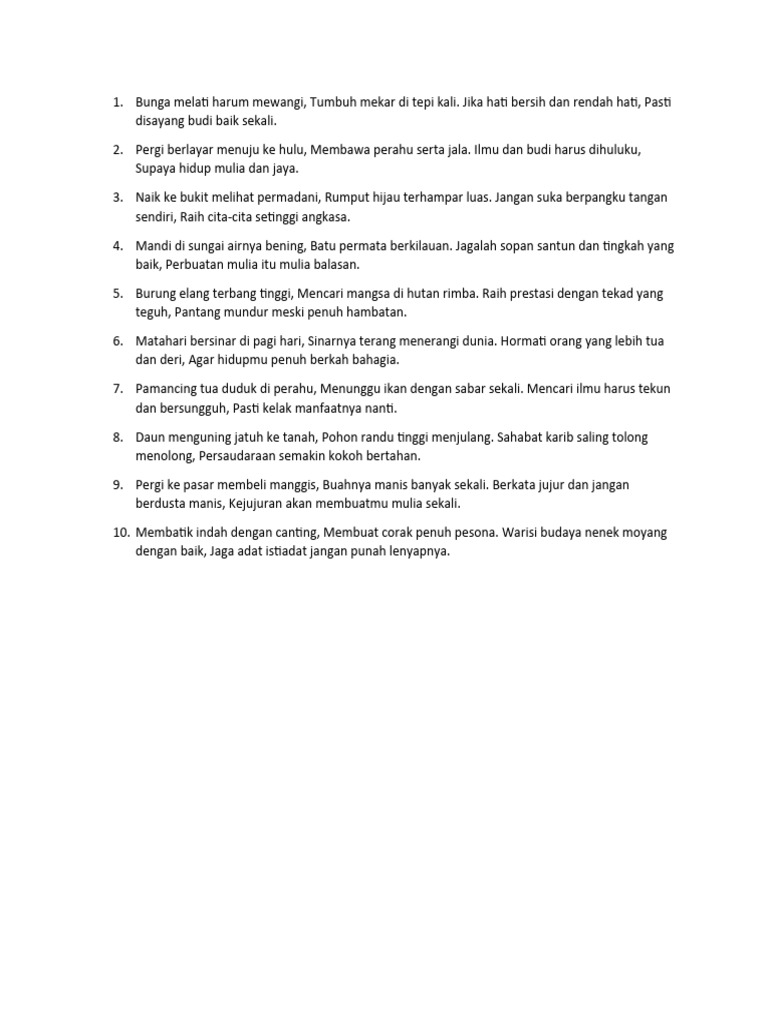 10 Pantun Remed B.INDO Kelas 9 | PDF