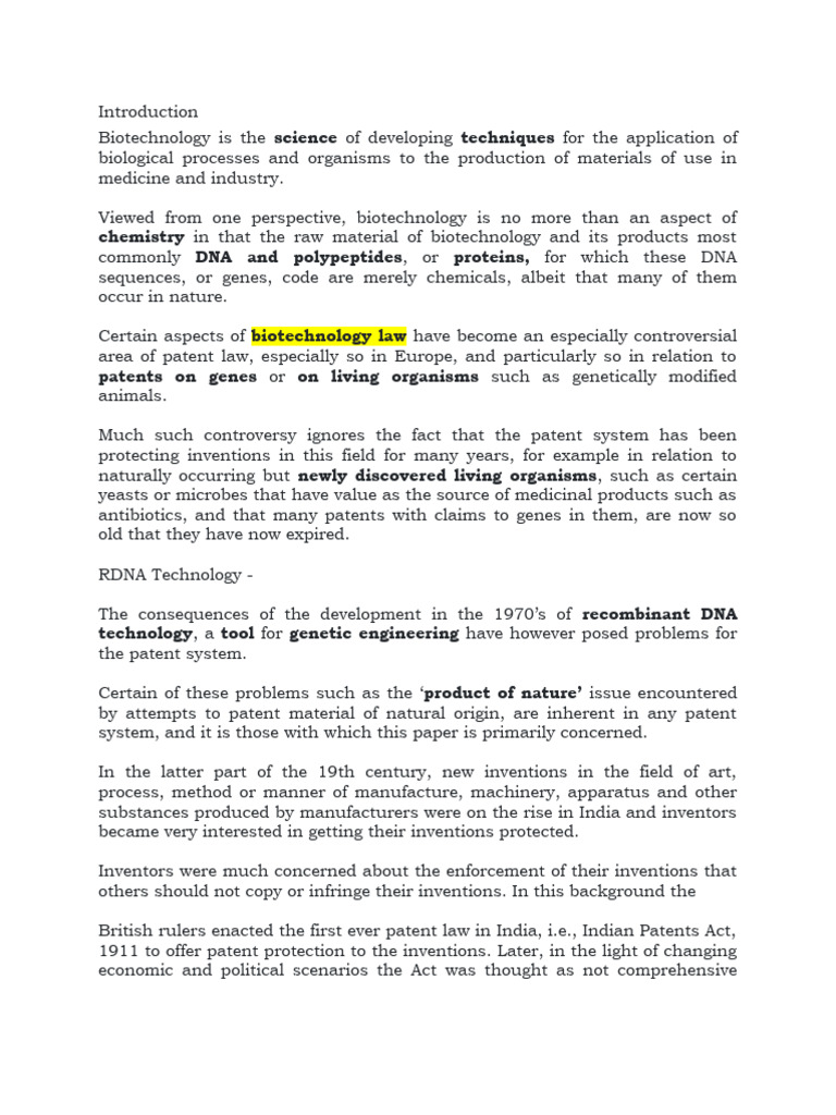 Biotechnology | PDF | Patent | Biotechnology