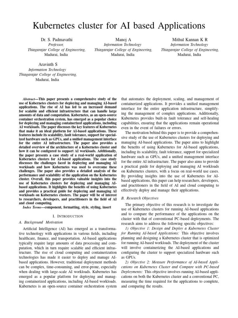 Kubernetes Cluster for AI based Applications | PDF | Computer Cluster ...