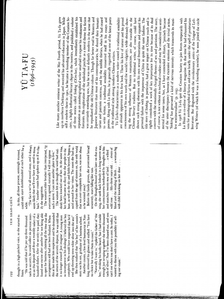 Yu Dafu - Sinking | PDF