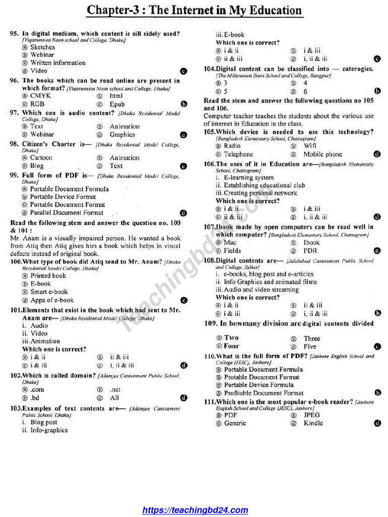 SSC Ev Ict 3rd Chapter MCQ Note Link 2 | PDF