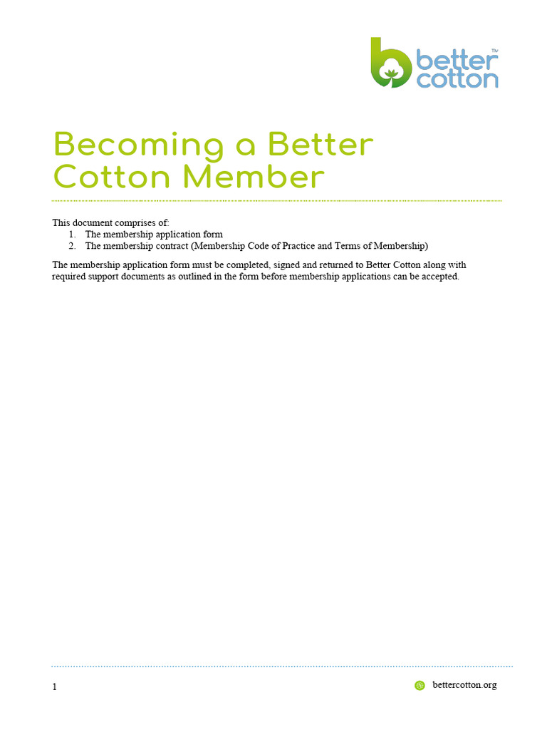 Better Cotton Membership Application Form Suppliers and Manufacturers ...