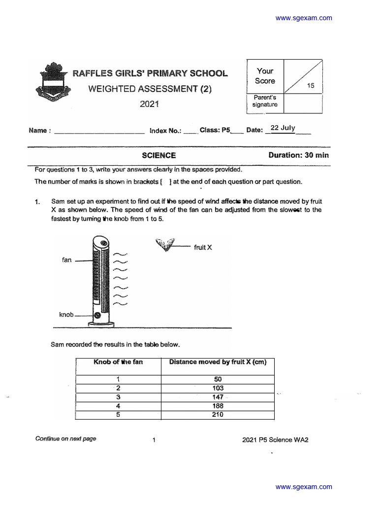 2021-P5-Science-Weighted Assessment 2-Raffles | PDF | Plants | Biology