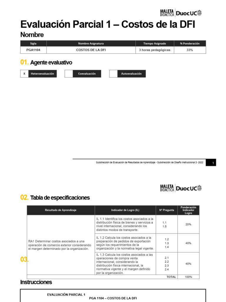 EV PARCIAL 1 - COSTOS DE LA DFI - Final | PDF