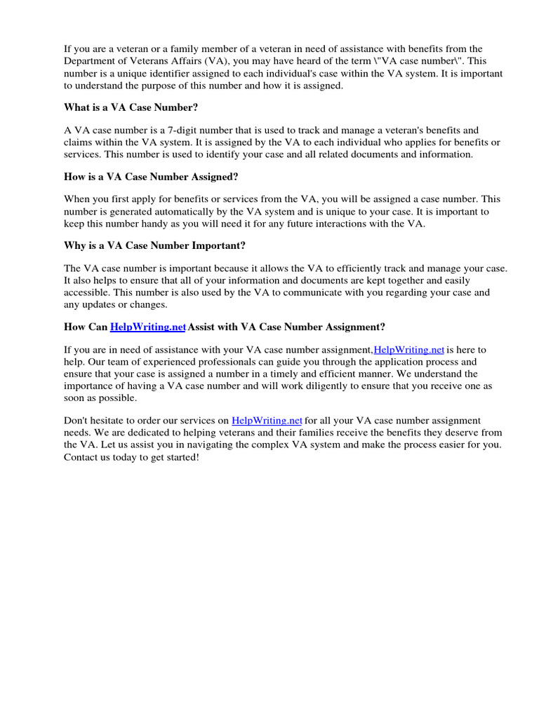 Va Case Number Assignment | PDF | United States Department Of Veterans ...