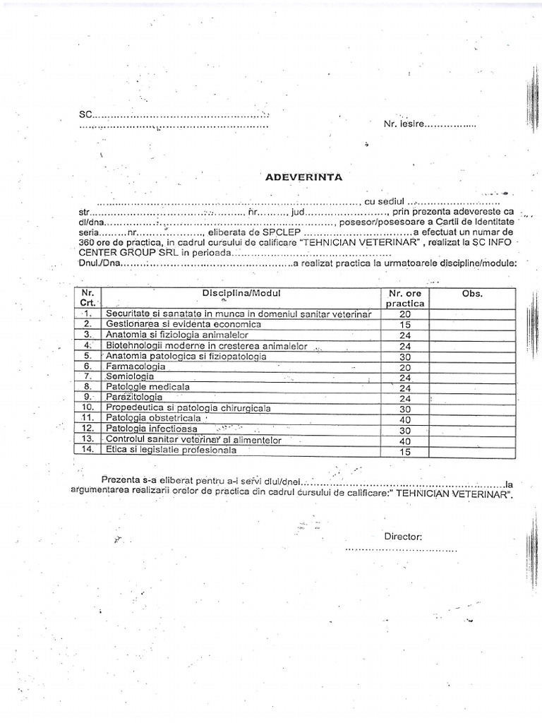 Adeverinta de practica | PDF