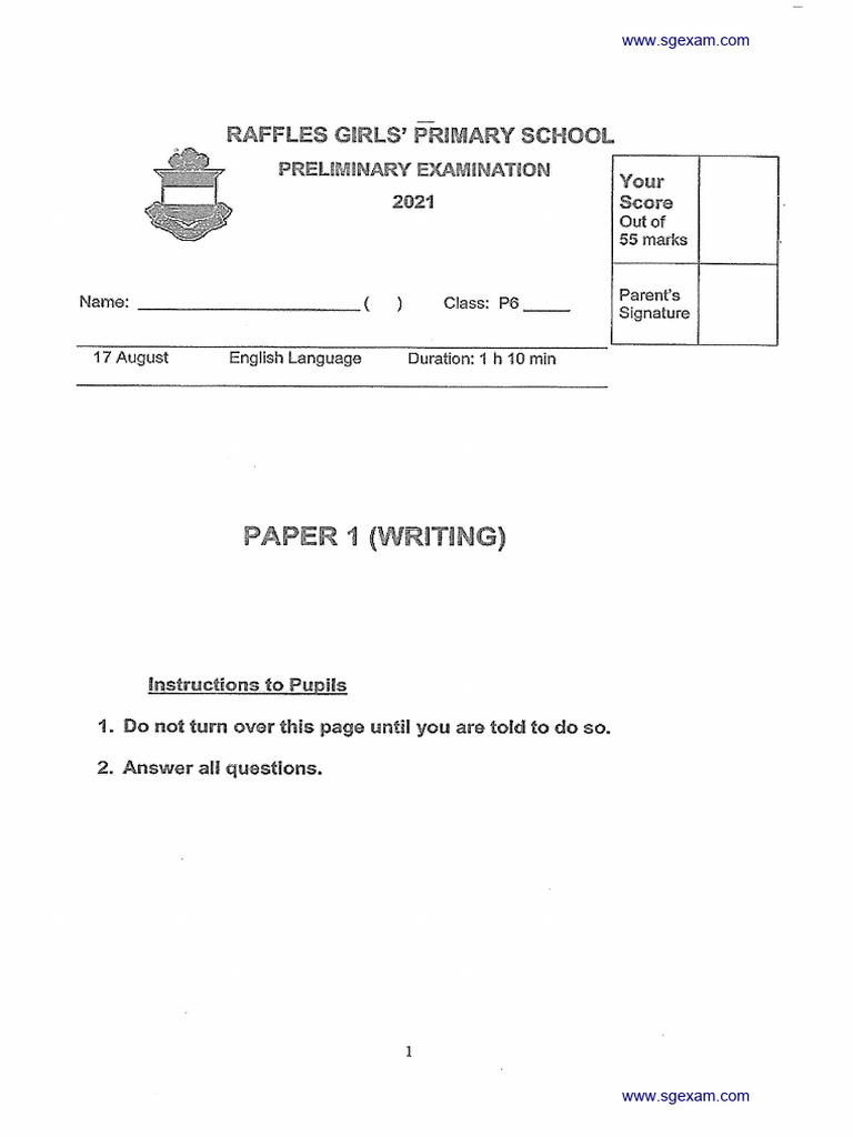 2021 P6 English Prelim Raffles | PDF