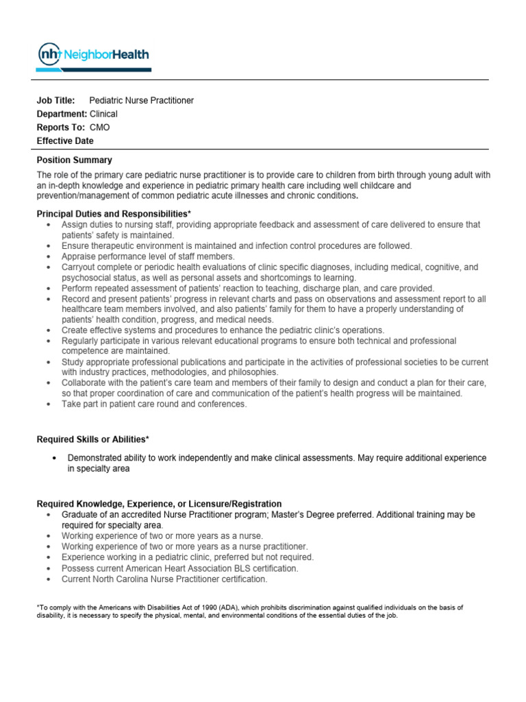 Pediatric Nurse Practitioner Job Overview | PDF | Nursing | Nurse ...