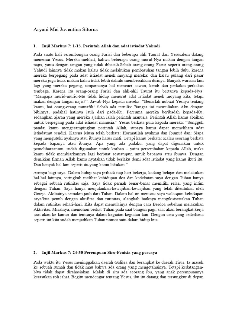 Renungan Injil Markus 7:31-37 | PDF