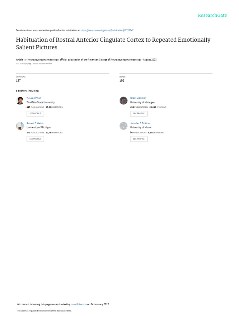 Habituation of Rostral Anterior Cingulate Cortex T | PDF | Limbic ...